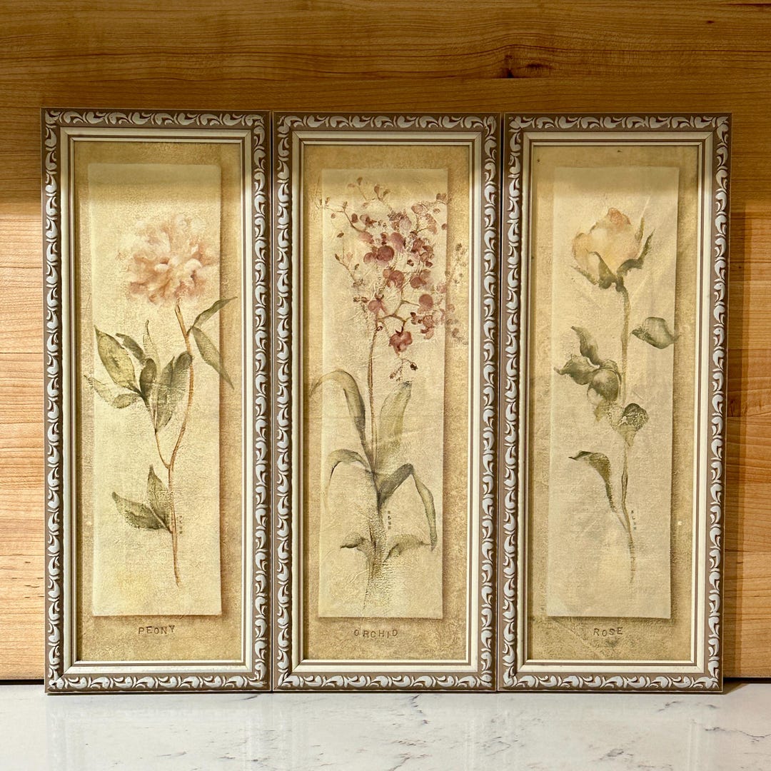 Vintage Cheri Blum Framed Floral Art Print - Set of 3 - Original Frame ...