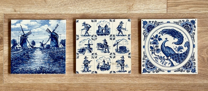 Vintage Delft Blauw Tile: Hand-painted Dutch Windmill Scene, 6" Square ...