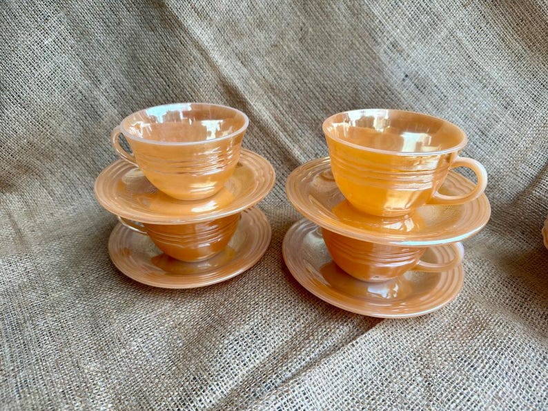 Vintage Fire King Peach Lusterware Collection Cups, Plates, Bee Hive ...