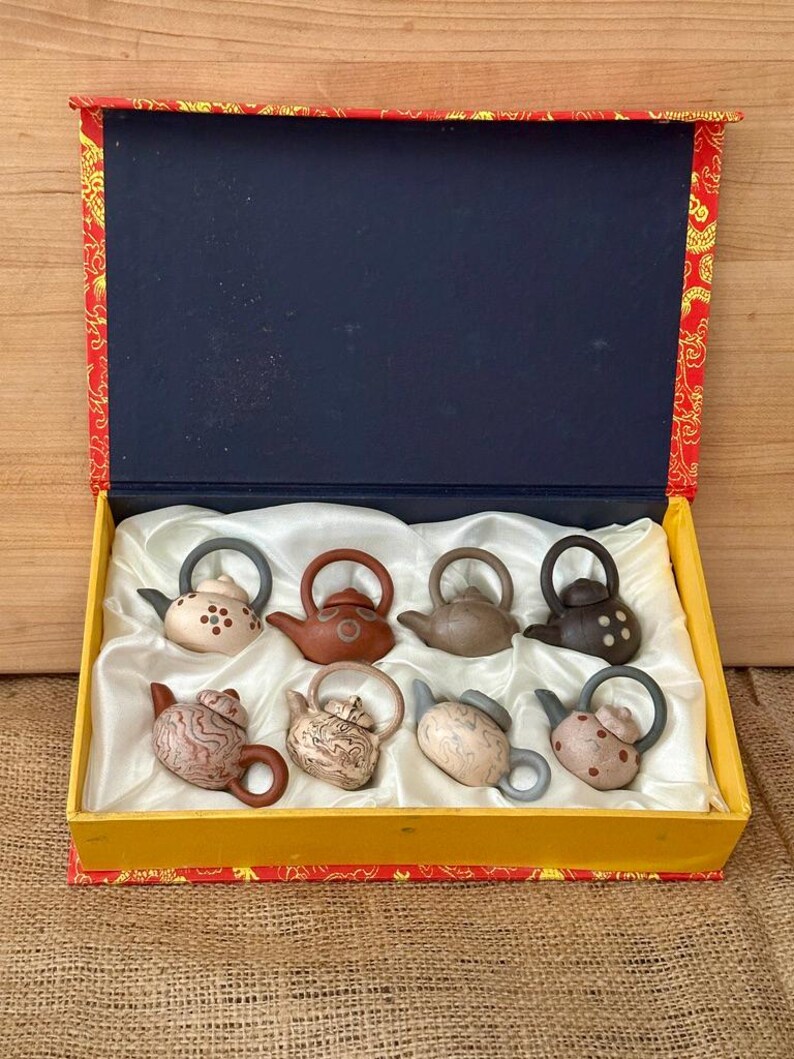 Vintage Chinese Miniature Clay Tea Pot Boxed 8 Pc. Set • Charming Gift ...