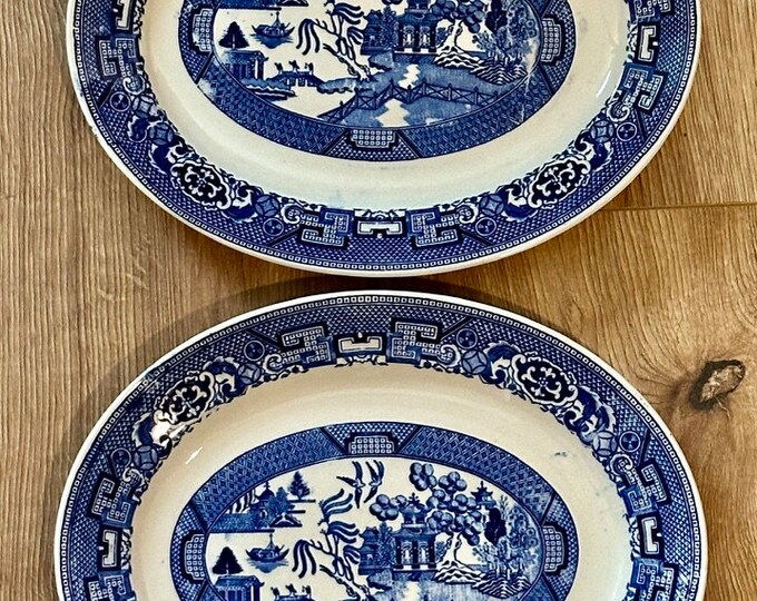 RARE Vintage 1940s Blue Willow Oval Serving Platter Dish 13" X 9 ...