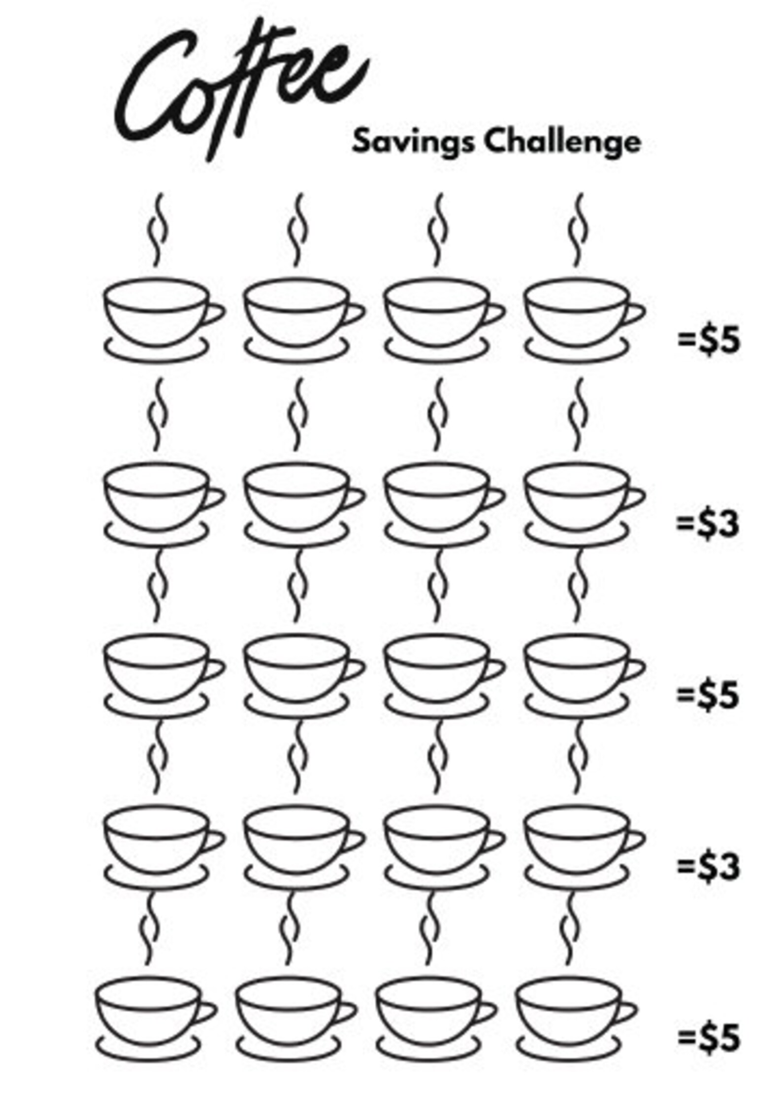 A4 Coffee Savings Challenge Instant Digital Download PDF Printable A4 ...