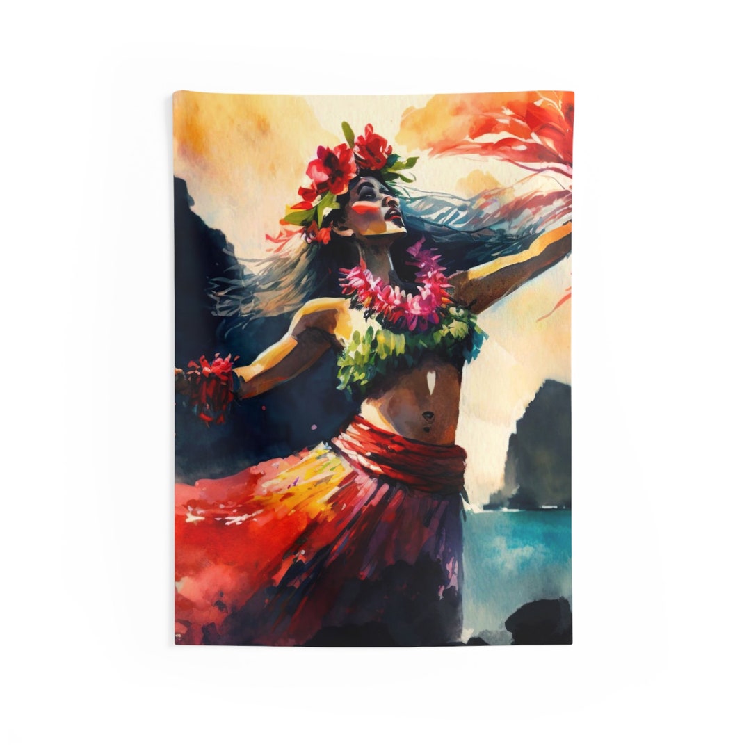 Large Beautiful Hula Wall Art Watercolor Hawaiian Hula Dancer Event Art ...