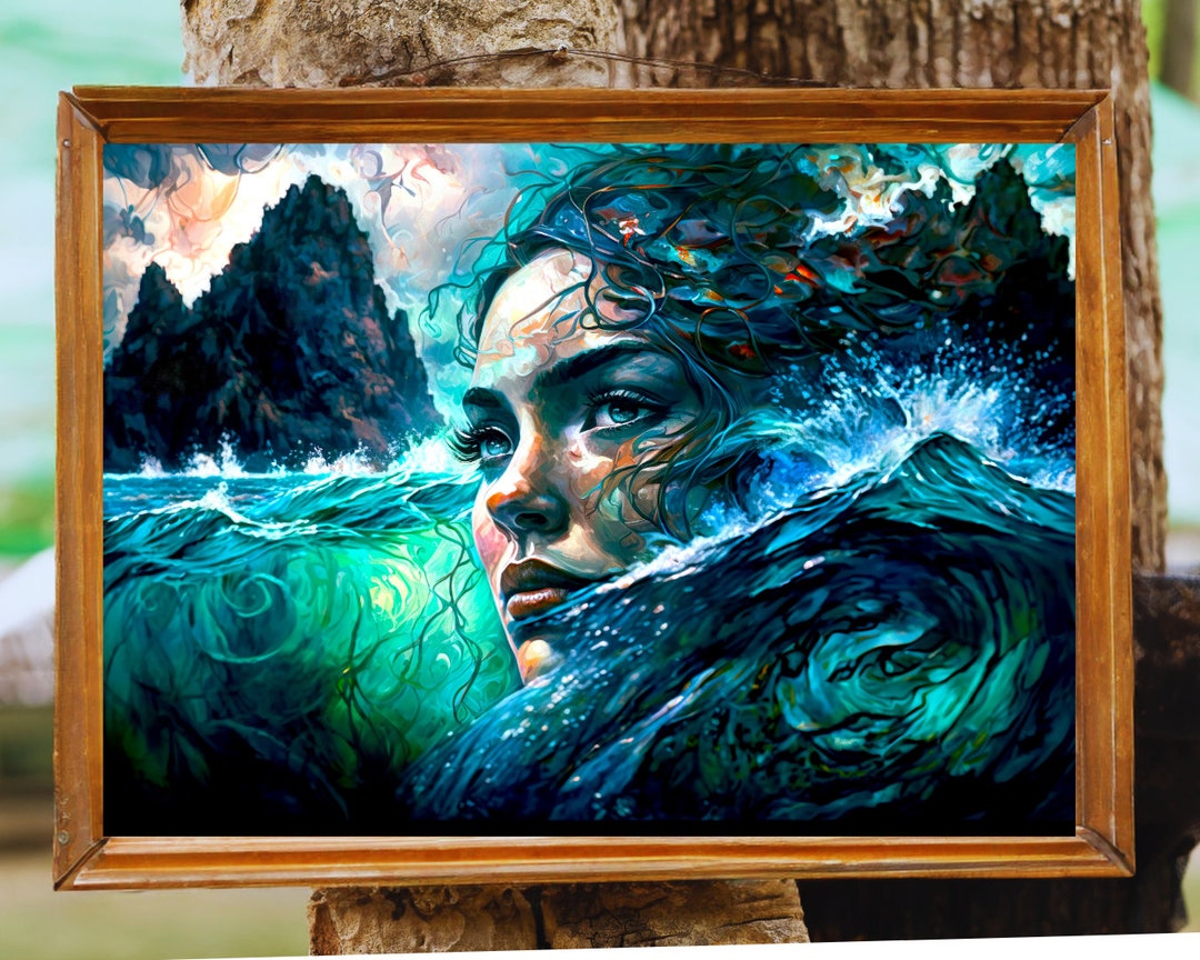 Blue Water Goddess Art Print Hawaiian Mythology Beachfront Wall Decor ...