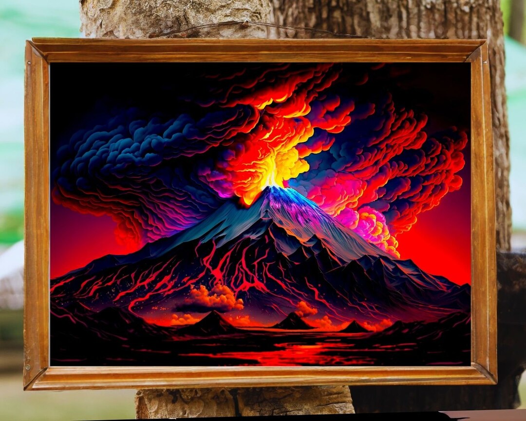 Volcano Eruption Art Dramatic Lava Flow Surreal Fiery Landscape Molten ...