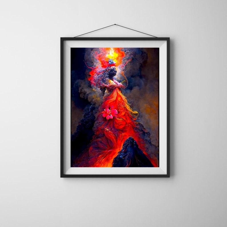 Fiery Goddess Volcano Spirit Art Print Lava Woman Fantasy Wall Art ...