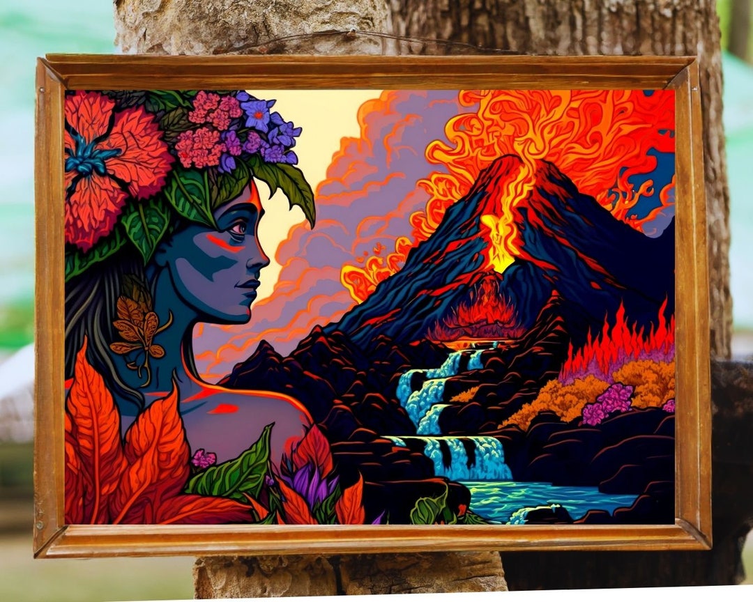 Big Island Volcano Goddess Art Kilauea Lava Waterfall Hawaiian ...