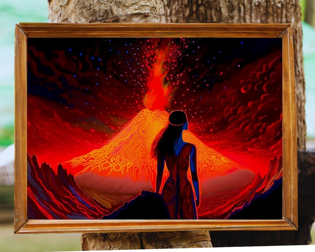 Mythical Goddess Art Print Fiery Volcano Wall Art Mythology Decor Red ...