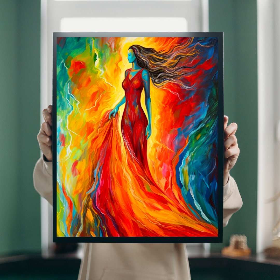 Radiant Fire Spirit Goddess Art Print Colorful Elemental Woman Abstract ...