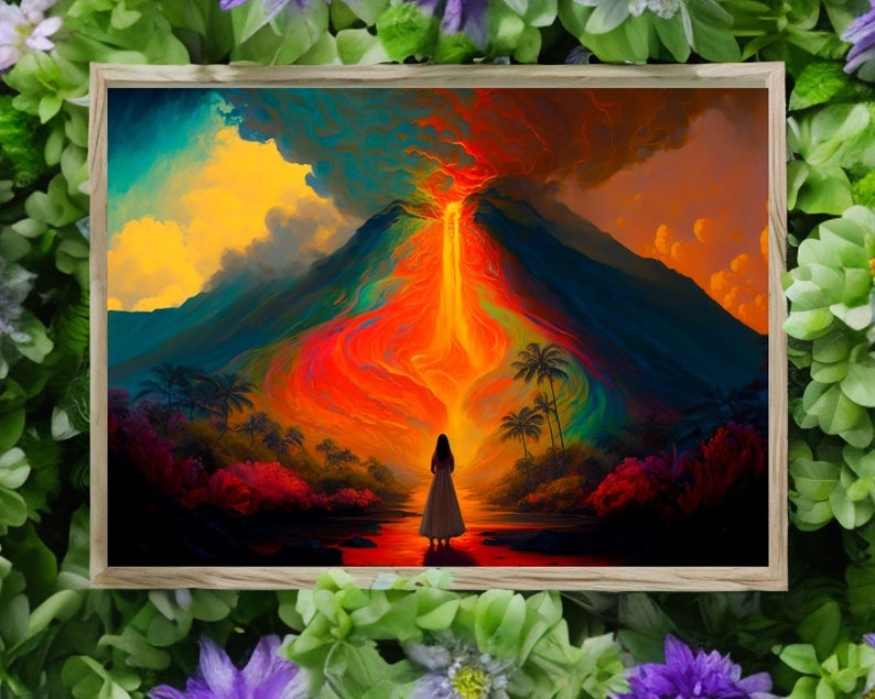 Pele Volcano Eruption Art Fiery Lava Flow Hawaiian Goddess Landscape ...