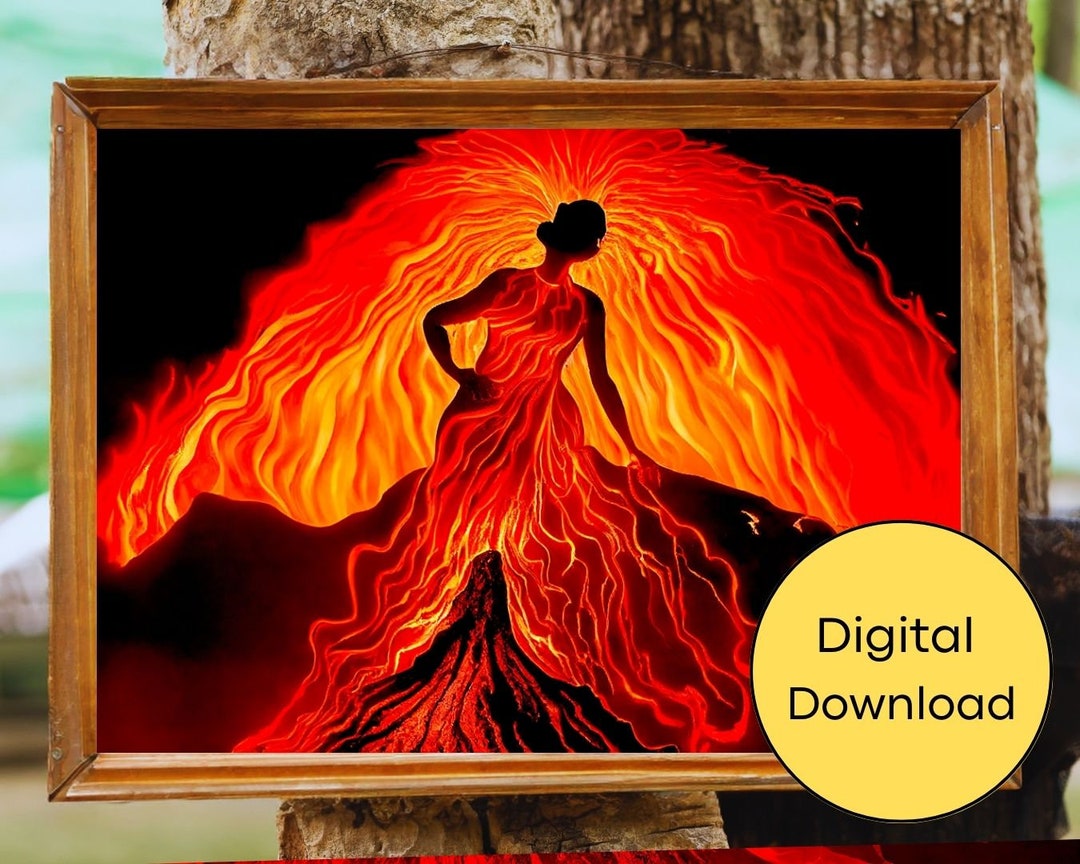 Volcano Goddess Silhouette Art Fiery Lava Flow Female Power ...