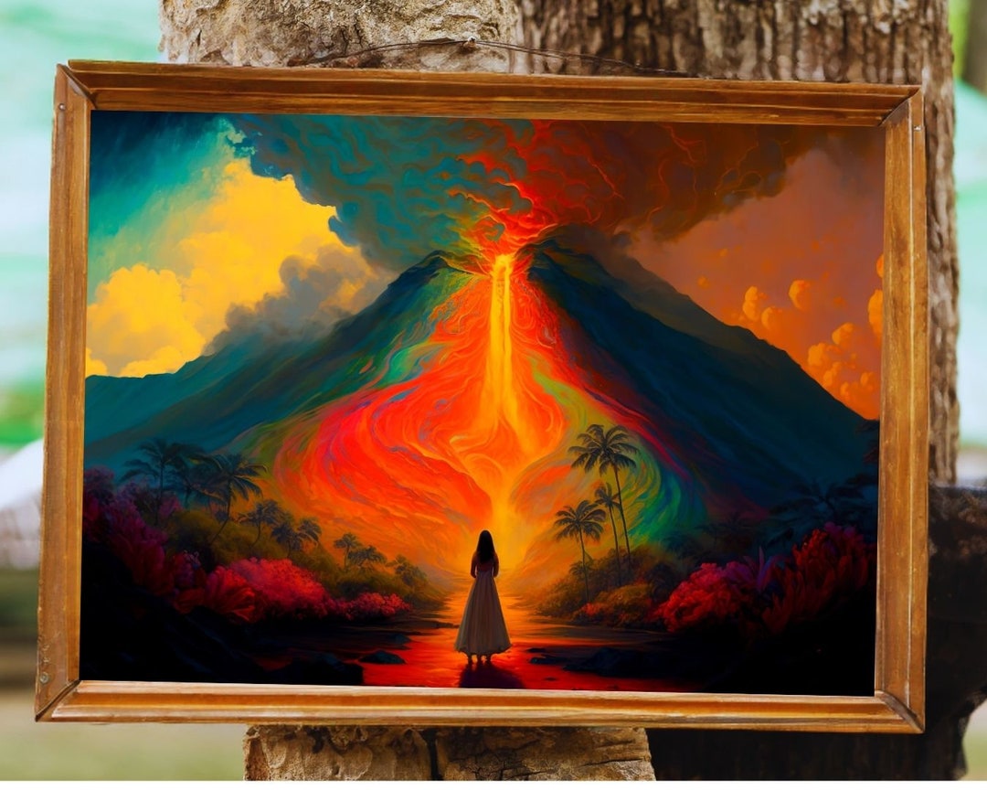 Pele Volcano Eruption Art Fiery Lava Flow Hawaiian Goddess Landscape ...