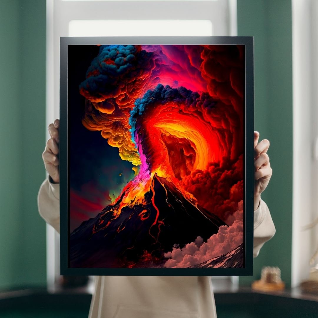 Volcano Eruption Art Print Hawaii Wall Decor Red Lava Picture Island ...