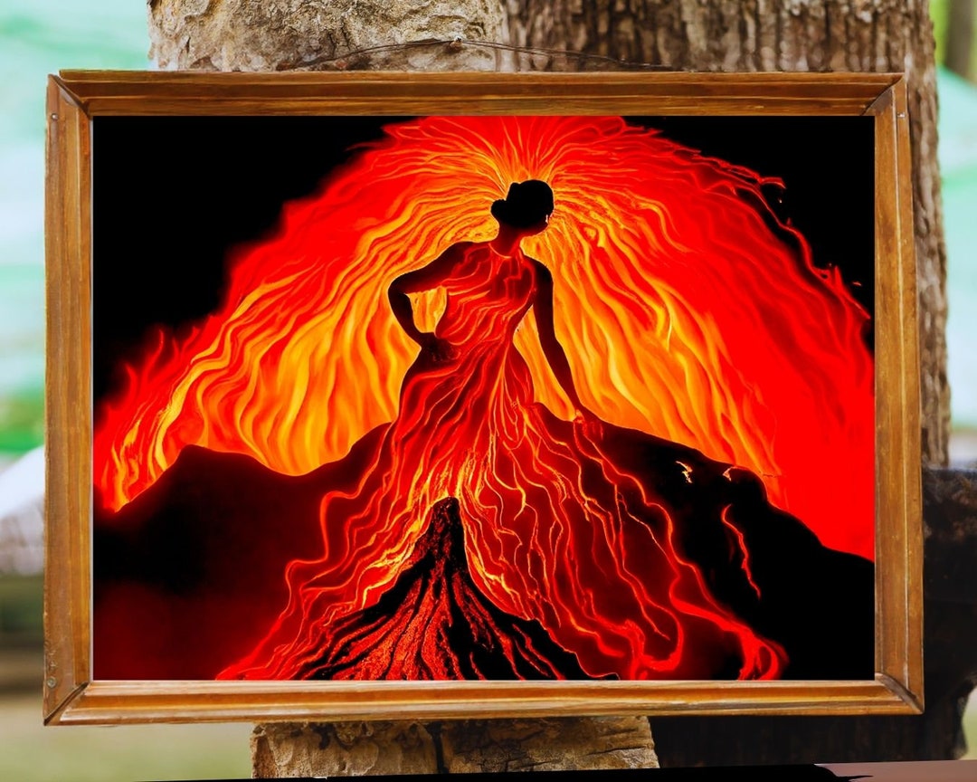 Mythic Goddess Art Print Fiery Volcano Scene Mythology Decor Home ...