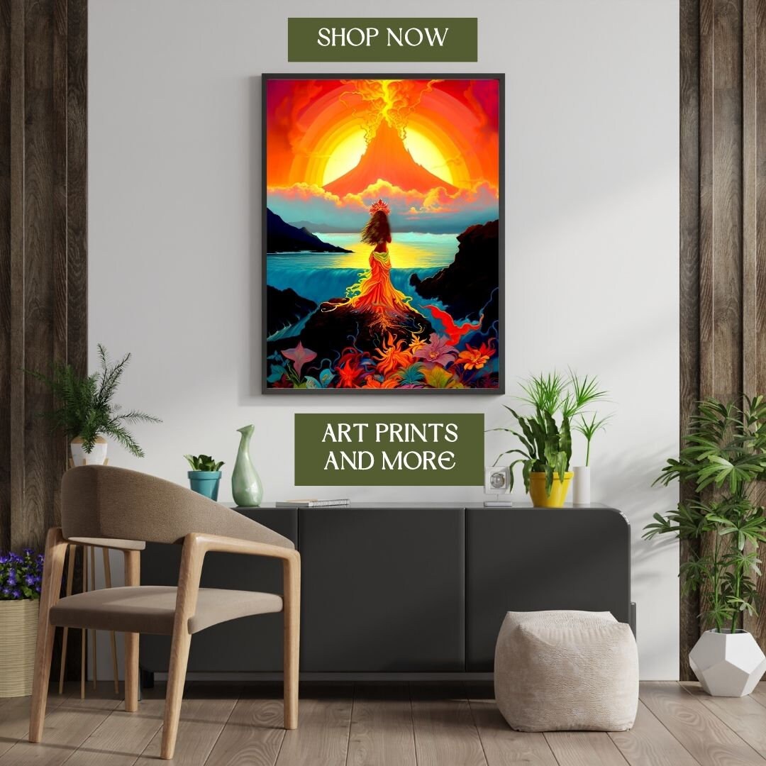 Radiant Volcano Sunrise Goddess Art Print Tropical Lava Woman Fantasy ...