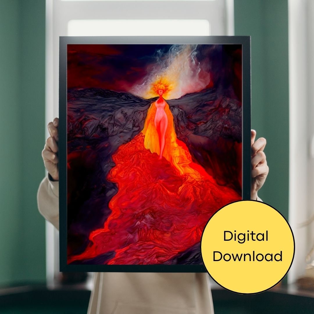 Volcano Goddess Art Surreal Lava Flow Fiery Feminine Figure Mythic ...