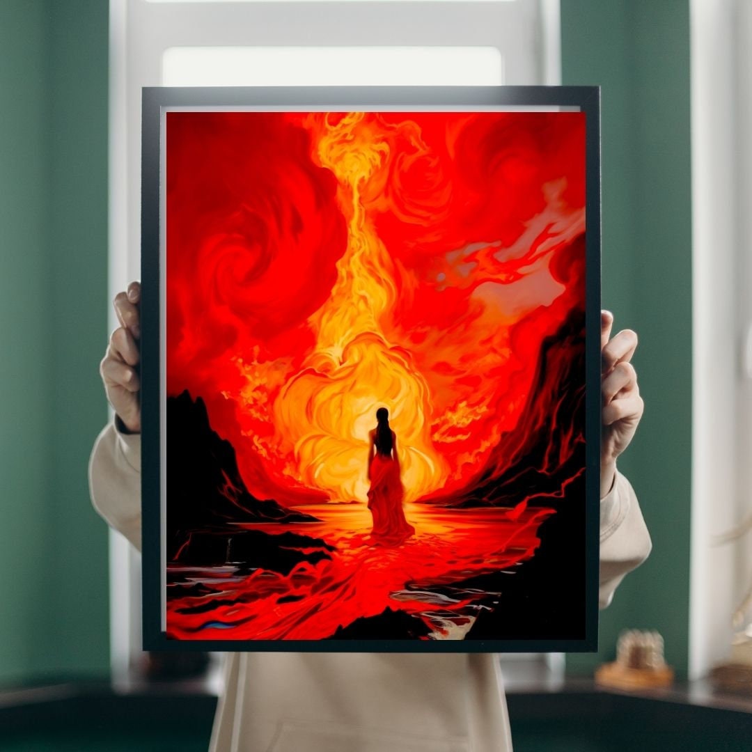 Enchanting Volcano Art Print Fiery Lava Gateway Hawaiian Legend Wall ...