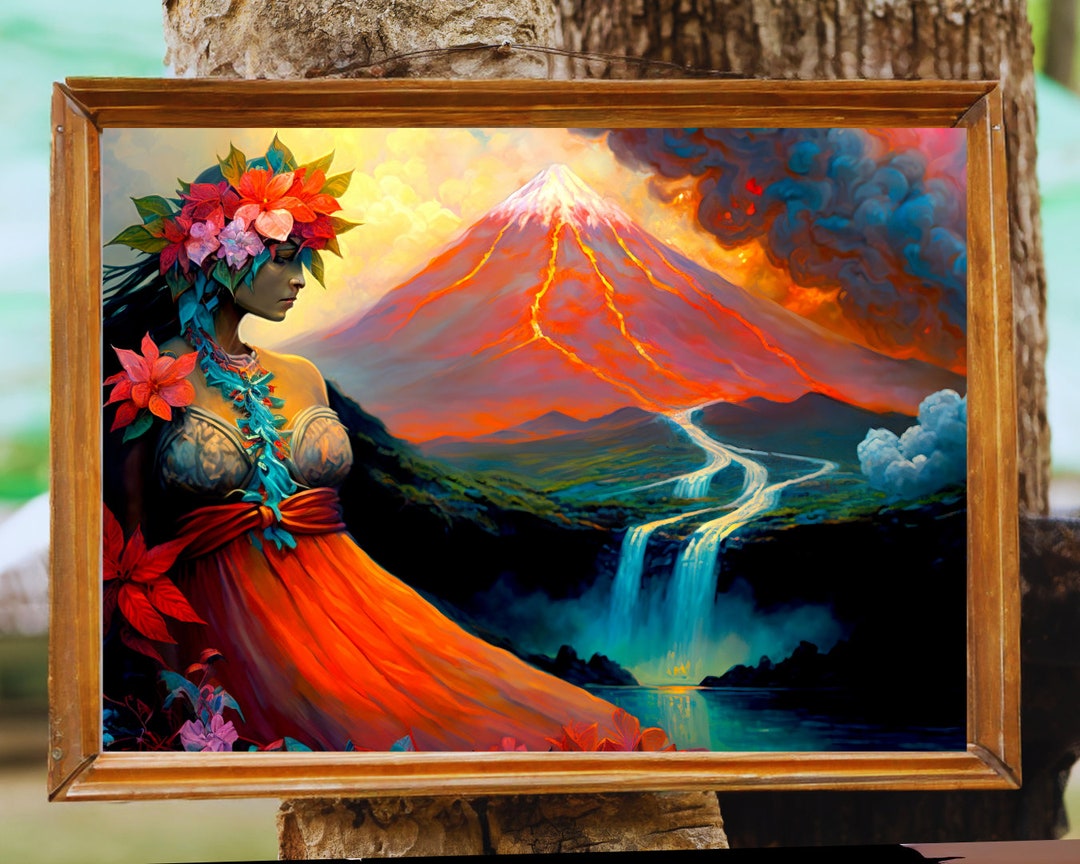 Hawaiian Pele Goddess Art Print Volcano Lava Mountain Floral Woman ...