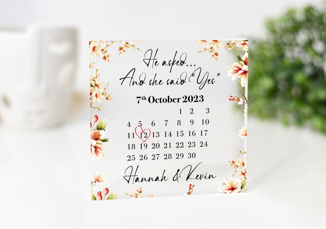 Personalized 'she Said Yes' Engagement Keepsake | Couple's Names & Date ...