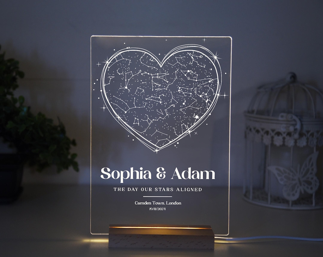 Personalized Heart Star Map LED Night Light: Anniversary Keepsake - Etsy