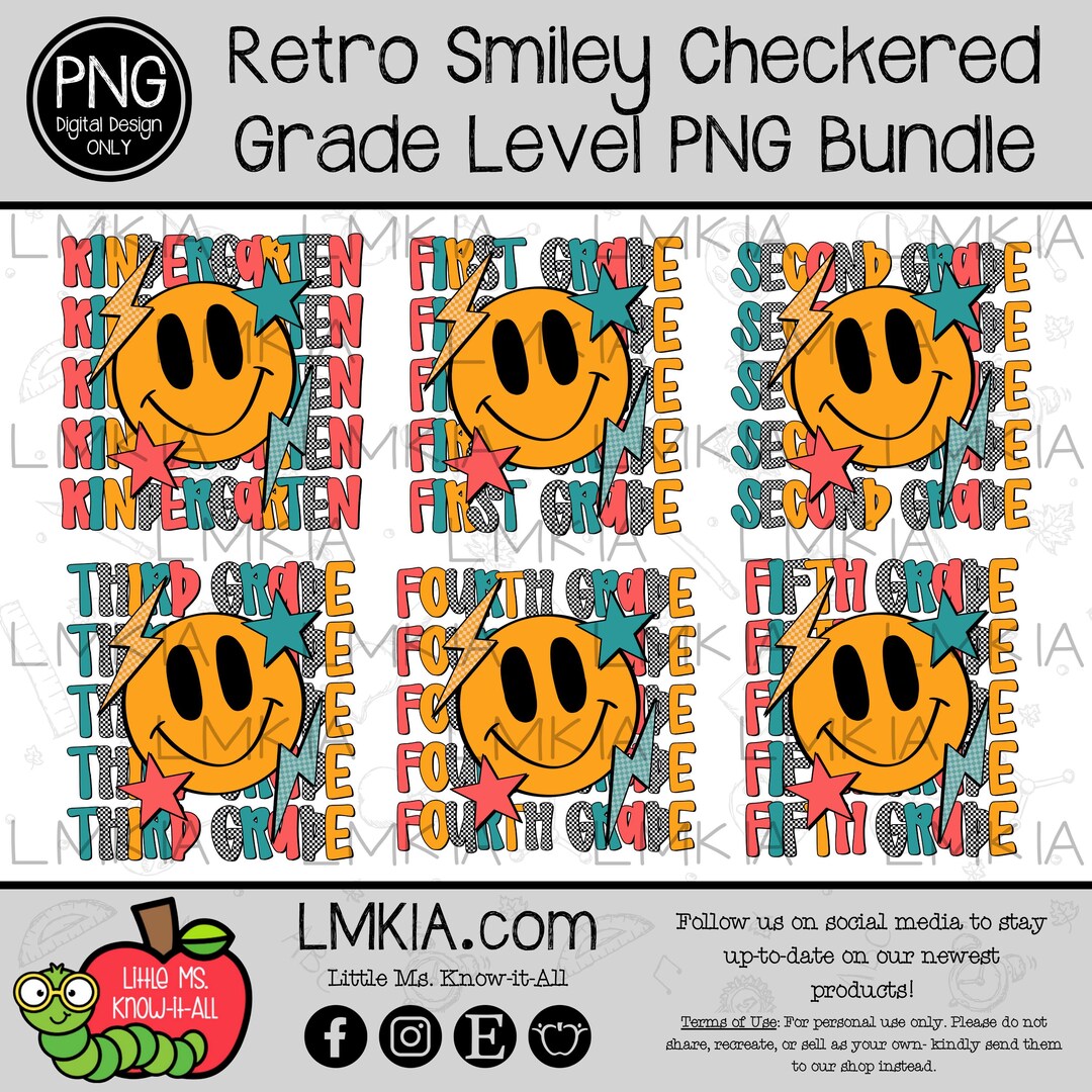 Retro Smiley Emoji Checkered Grade Levels Teacher Digital Design PNG ...
