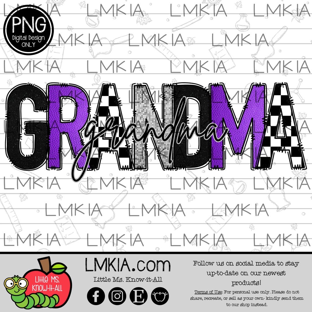 Grandma Purple Doodle Letter PNG Digital Design, Checkered Glitter ...