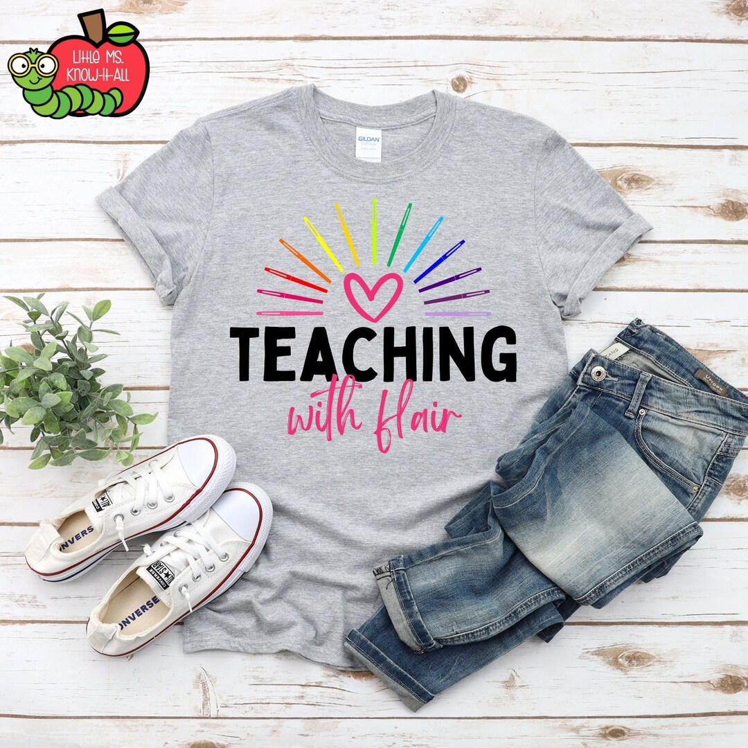 Teaching With Flair Teacher Tshirt, Cute Rainbow Teacher Shirt, Flair ...