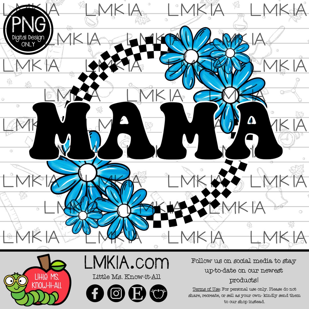 Mama Blue Floral Checkered PNG Digital Design, Daisy Groovy Mom Designs ...