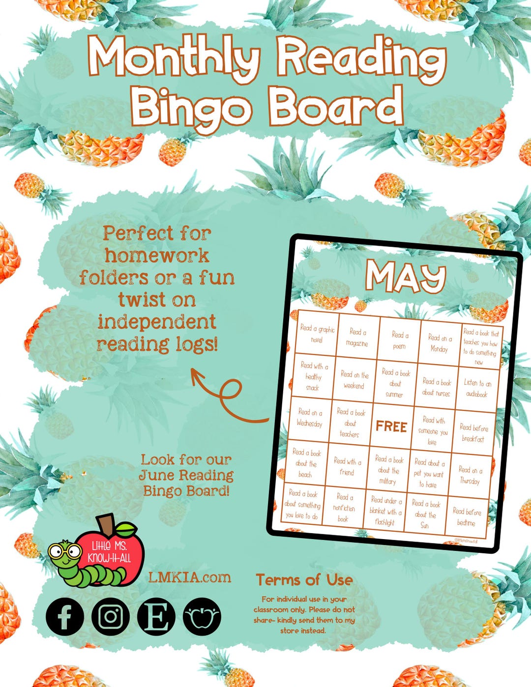 May Reading Bingo Board, May Independent Reading Tracker, Fun Reading ...