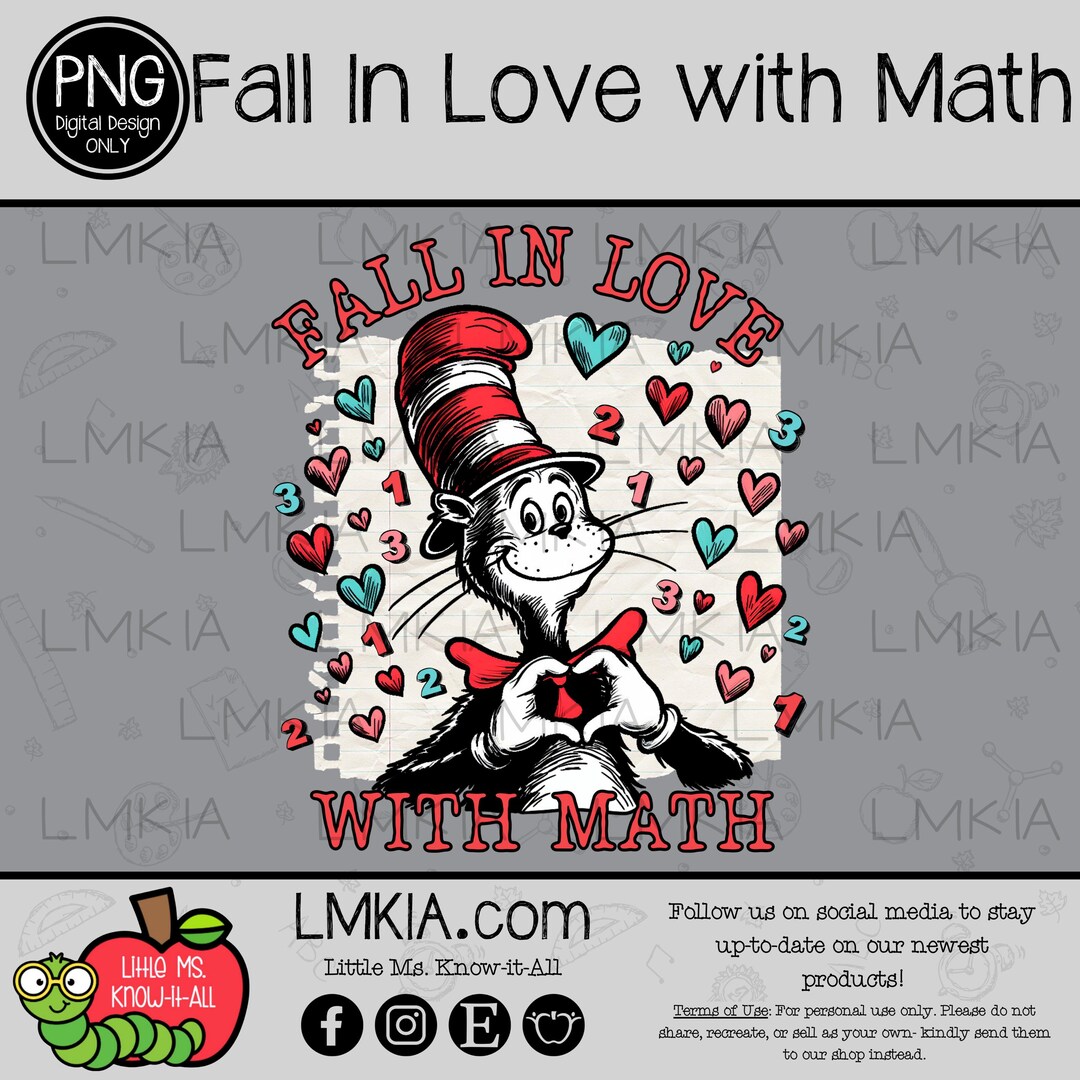 Fall in Love With Math Book Character Cat for Teachers PNG Design ...