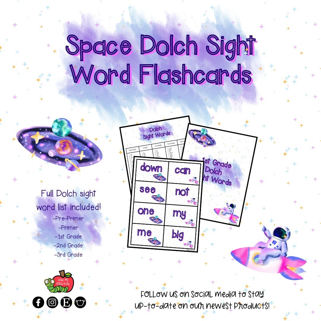 Space Dolch Sight Word Printable Flashcards, Classroom Digital ...