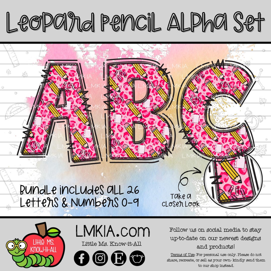 Pink Leopard Supply Doodle Letter Alpha Set Digital Design PNG for DTF ...