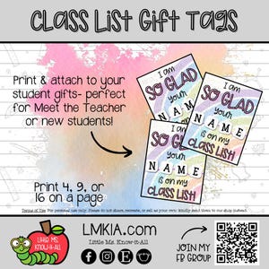 I'm so Glad Your Name is on My Class List Gift Tag Printable, Digital ...