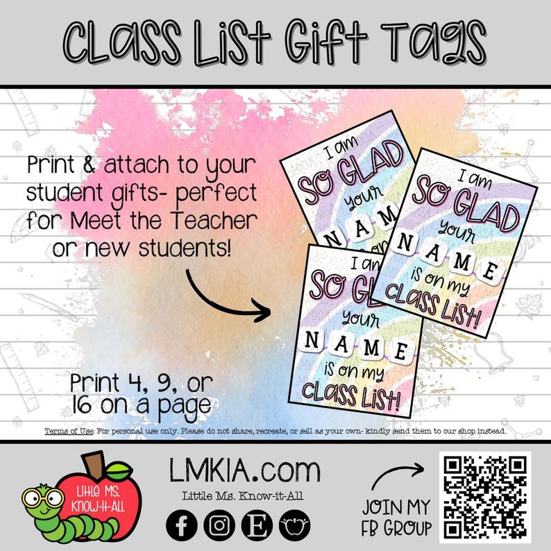 I'm so Glad Your Name is on My Class List Gift Tag Printable Digital ...