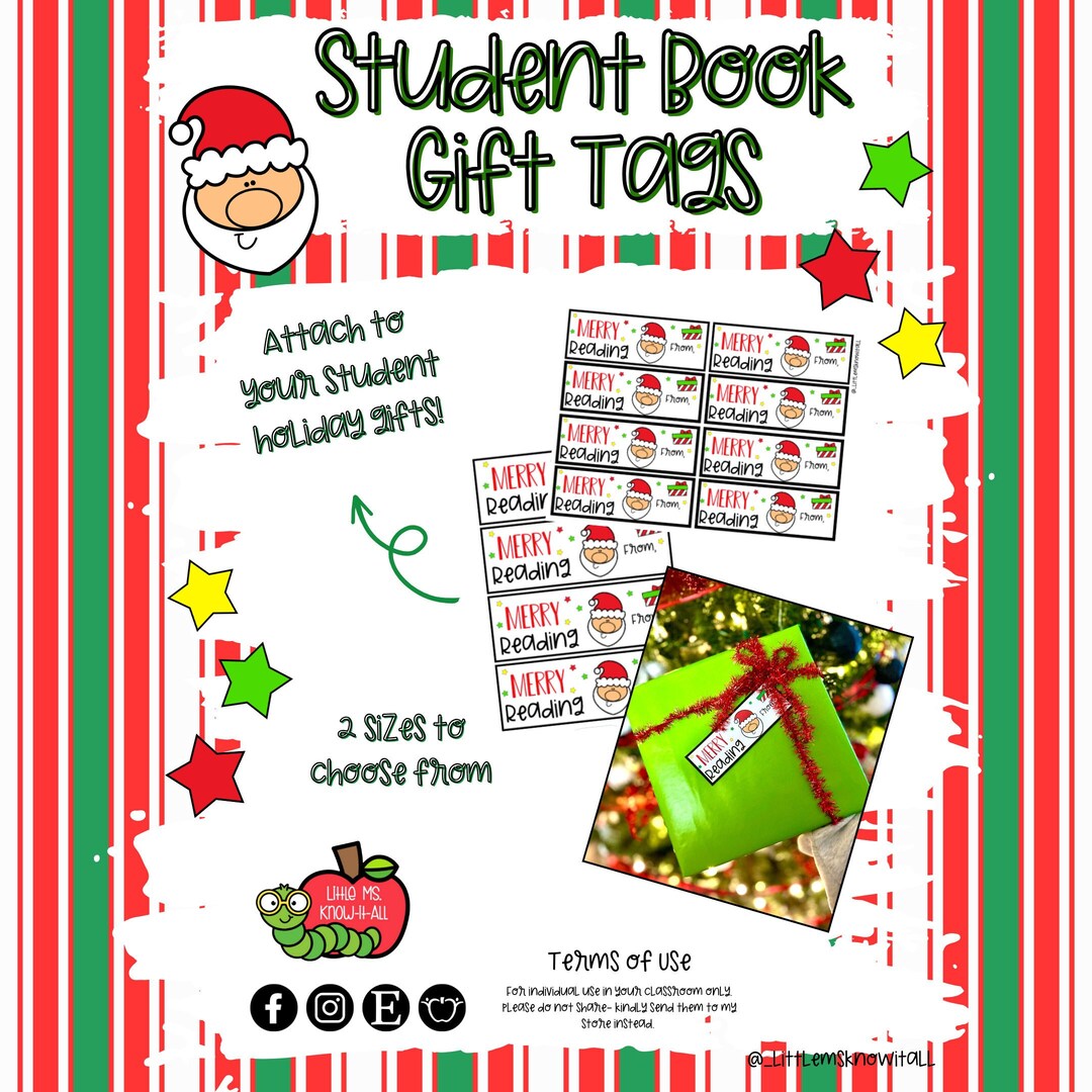 Merry Reading Student Christmas Gift Tags for Books, Christmas Gifts ...