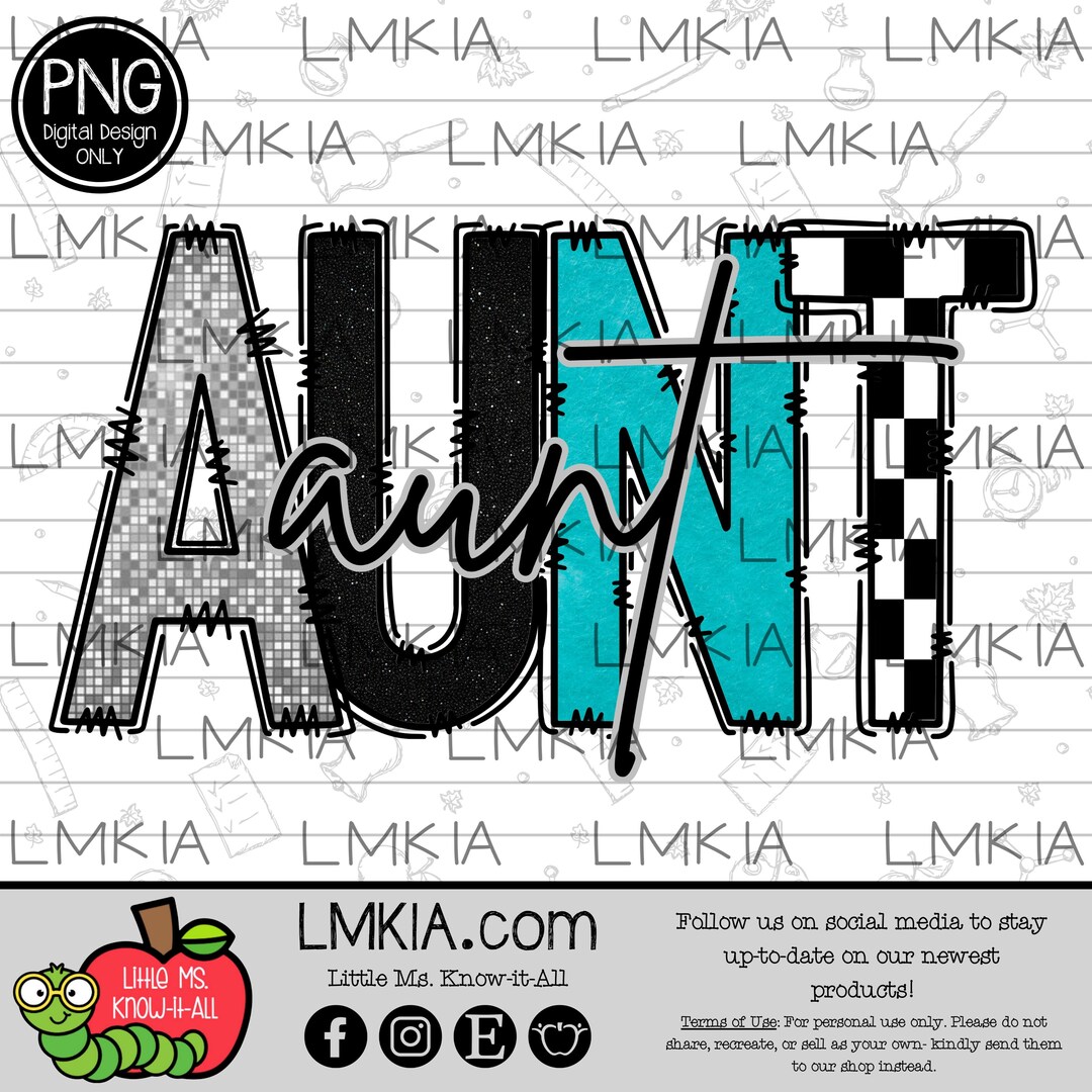 Aunt Turquoise Doodle Letter PNG Design Digital Download - Etsy