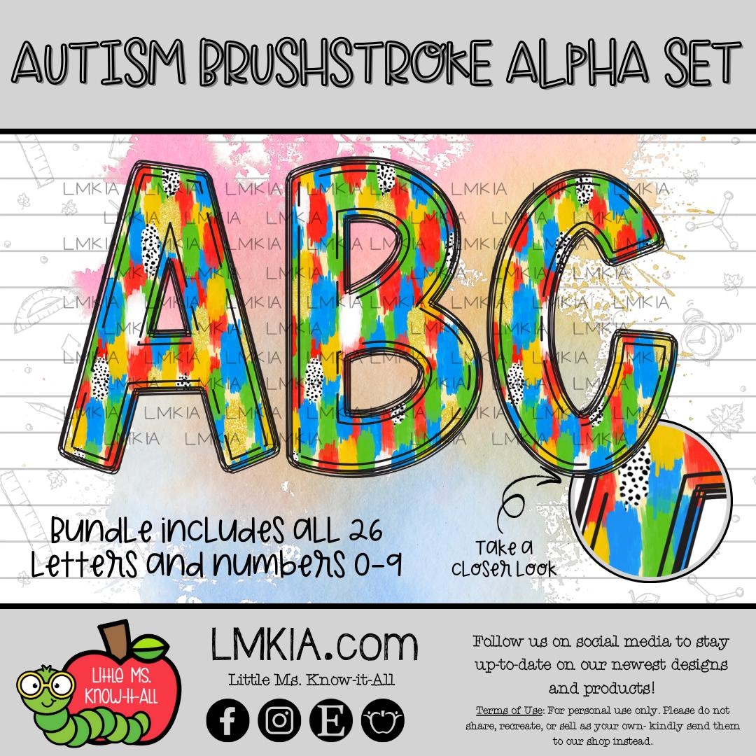 Autism Brushstroke Doodle Letter Alpha Set Digital Design PNG for DTF ...