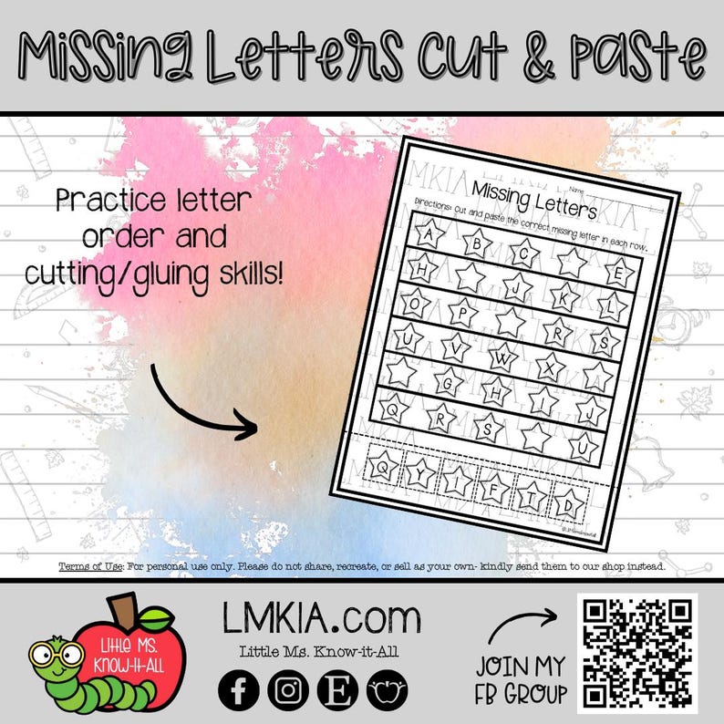 Missing Letters Cut and Paste Teacher & Homeschool Phonics Reading ...