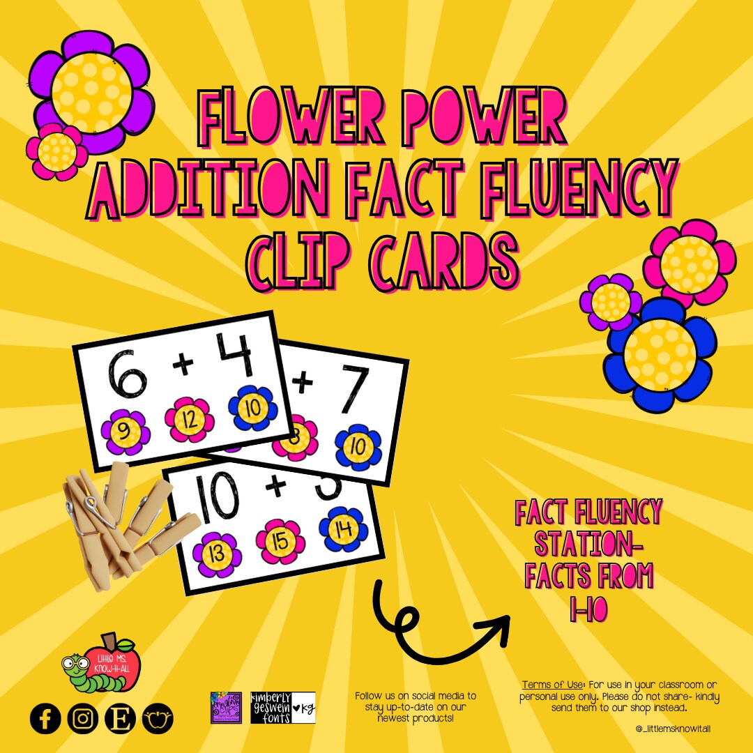 Flower Power Addition Fluency Matching Clip Cards Classroom Resources ...