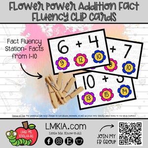Flower Power Addition Fluency Matching Clip Cards Classroom Resources ...
