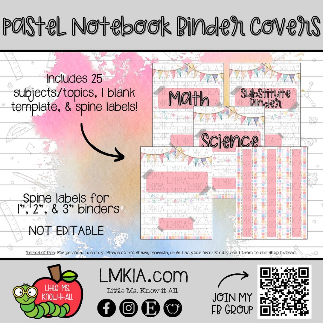 Pastel Banners Notebook Binder Covers Bundle for Teachers, Printable ...