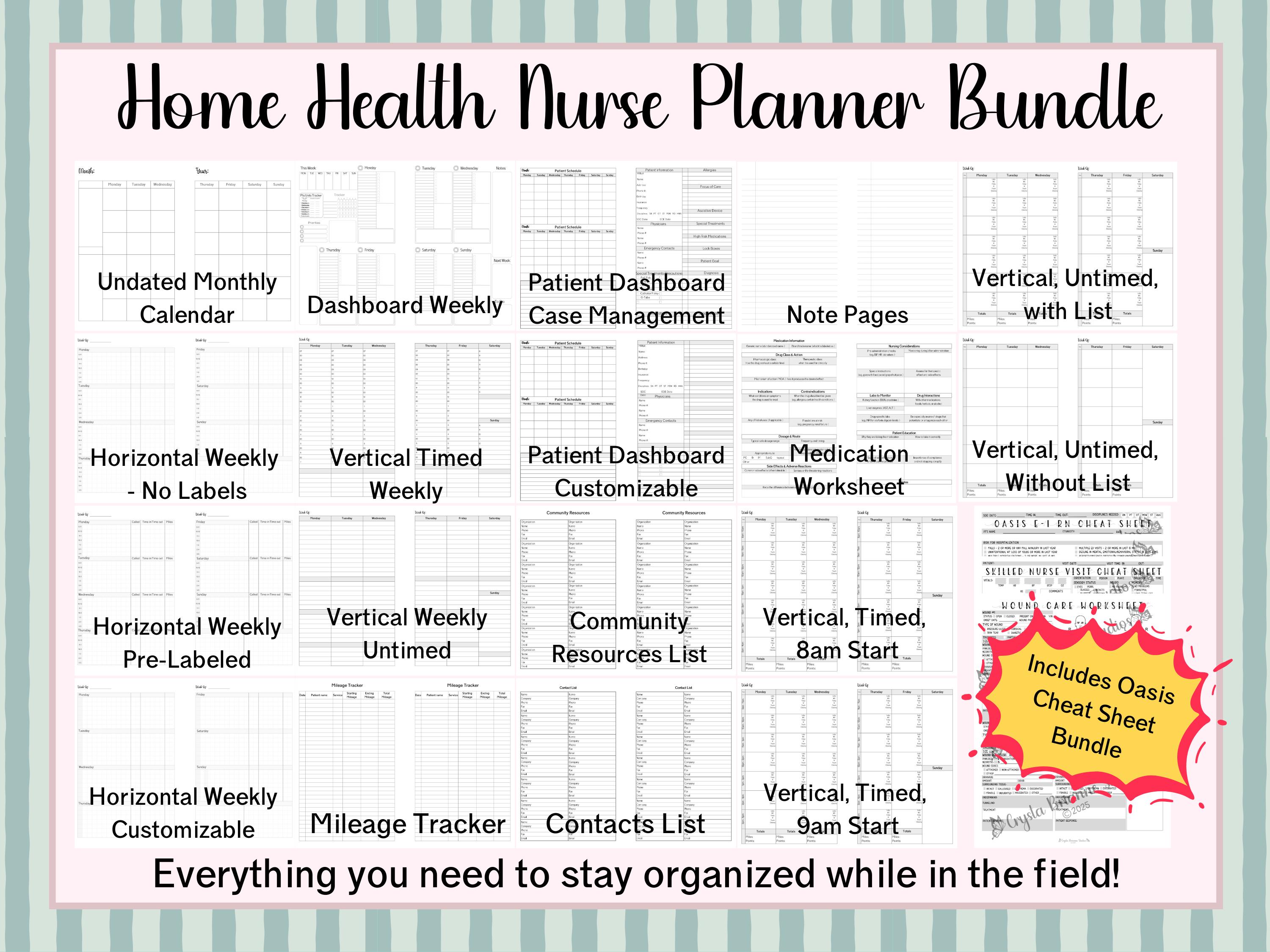 Home Health Nurse Planner Bundle: Weekly Layouts, Case Management ...