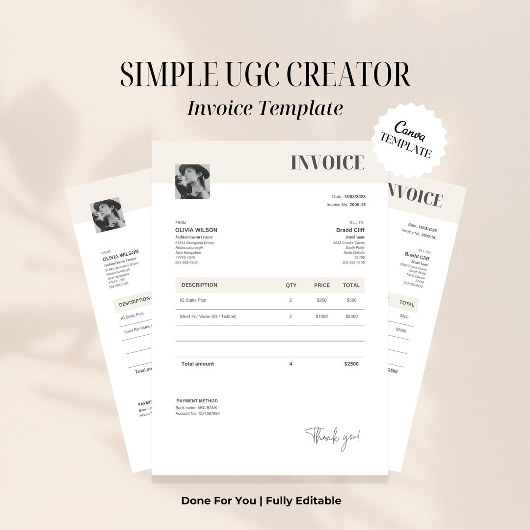 Simple UGC Creator Invoice Template, Canva Template, Canva Invoice ...