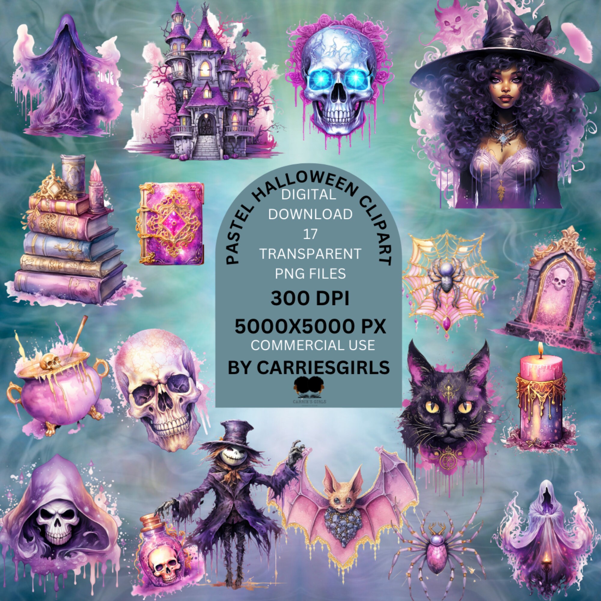 Pastelloween Clipart PNG Set, 17 Halloween Clipart, Commercial Use Clip ...
