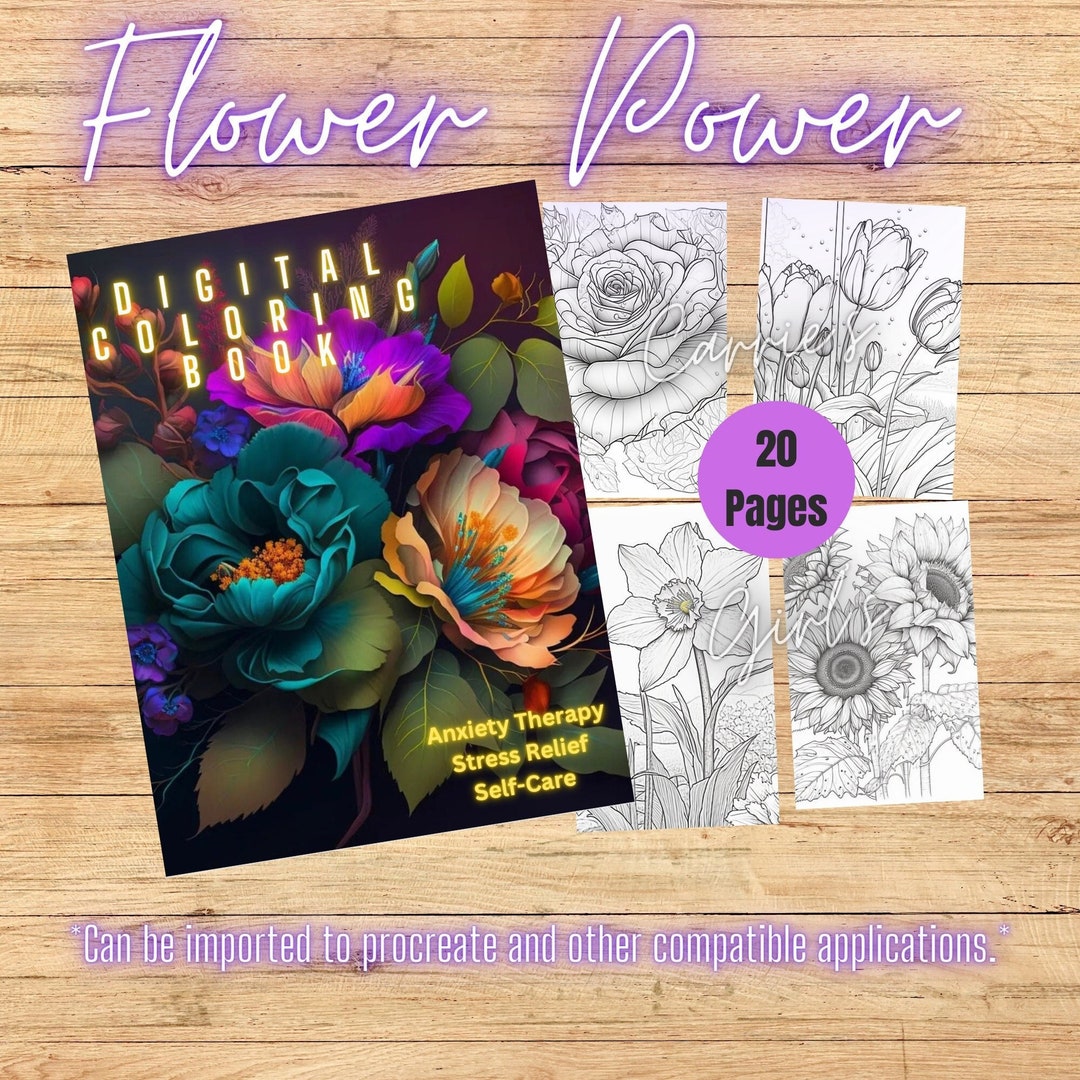 Flower Power Coloring Book 20 Pages Instant Download Digital PDF File ...