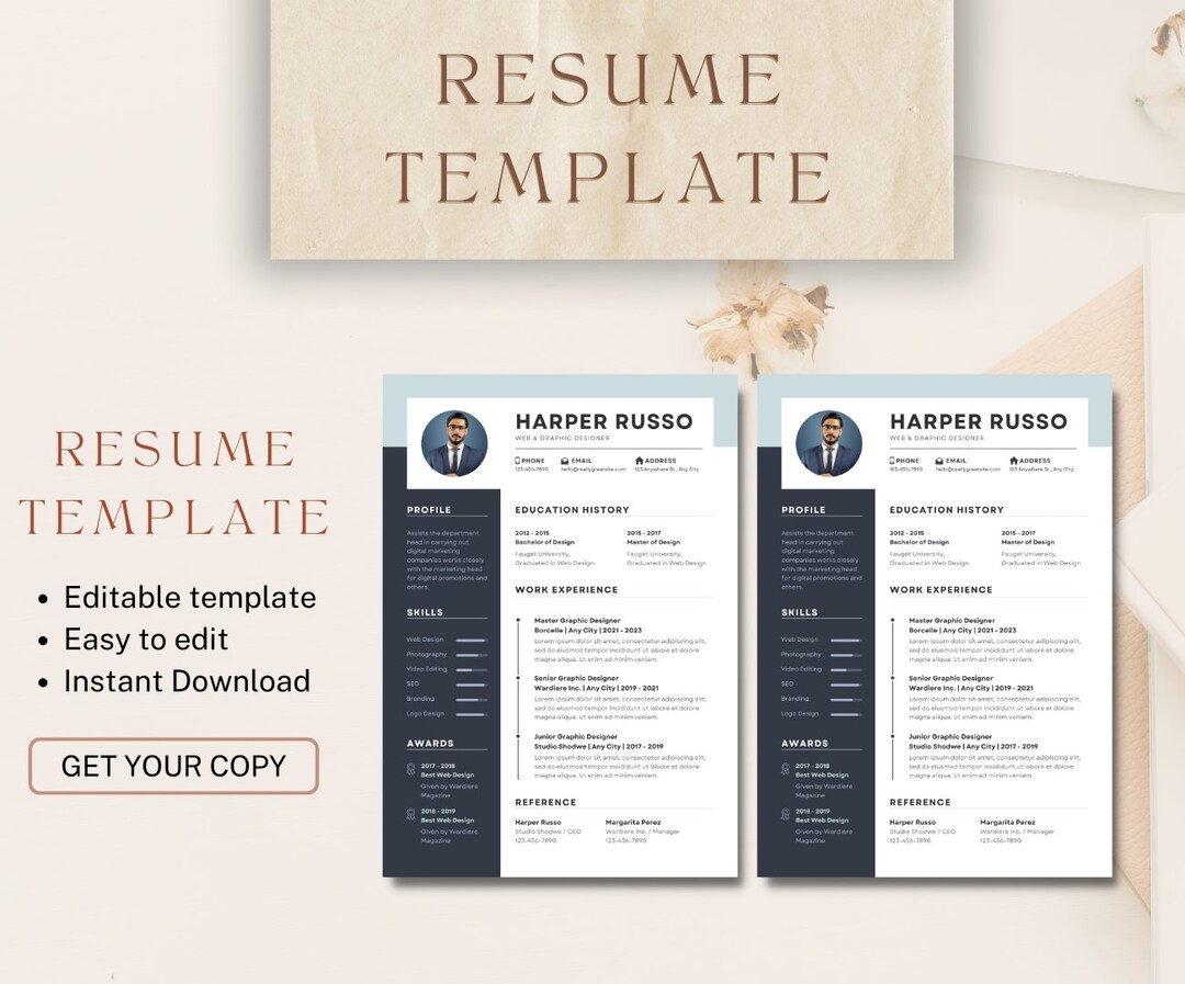 Modern Designer Resume Template, Professional CV Layout, Job ...