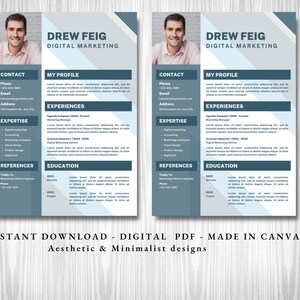 Blue Modern Professional Resume Template, Job Application CV, Editable ...