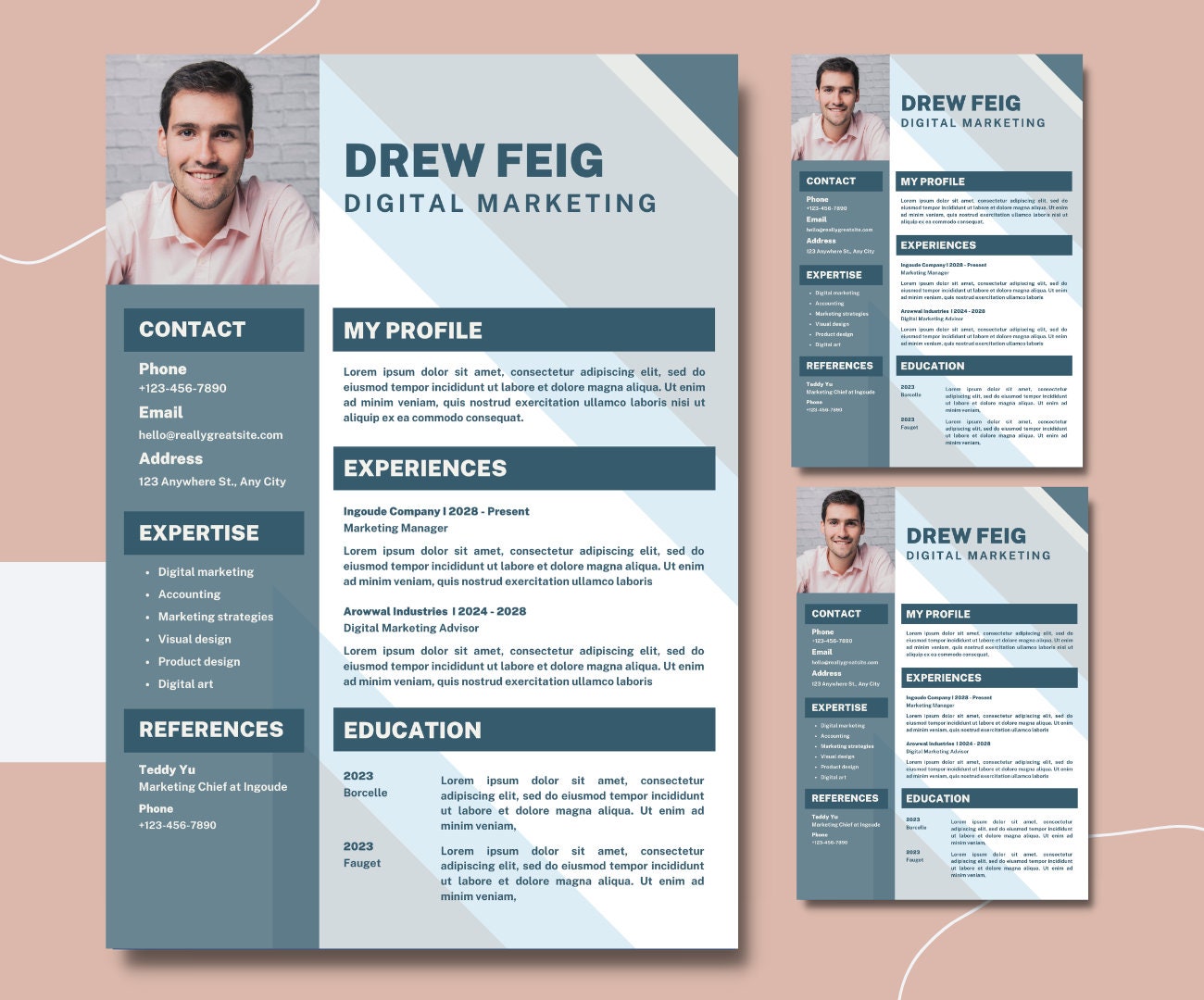 Blue Modern Professional Resume Template, Job Application CV, Editable ...