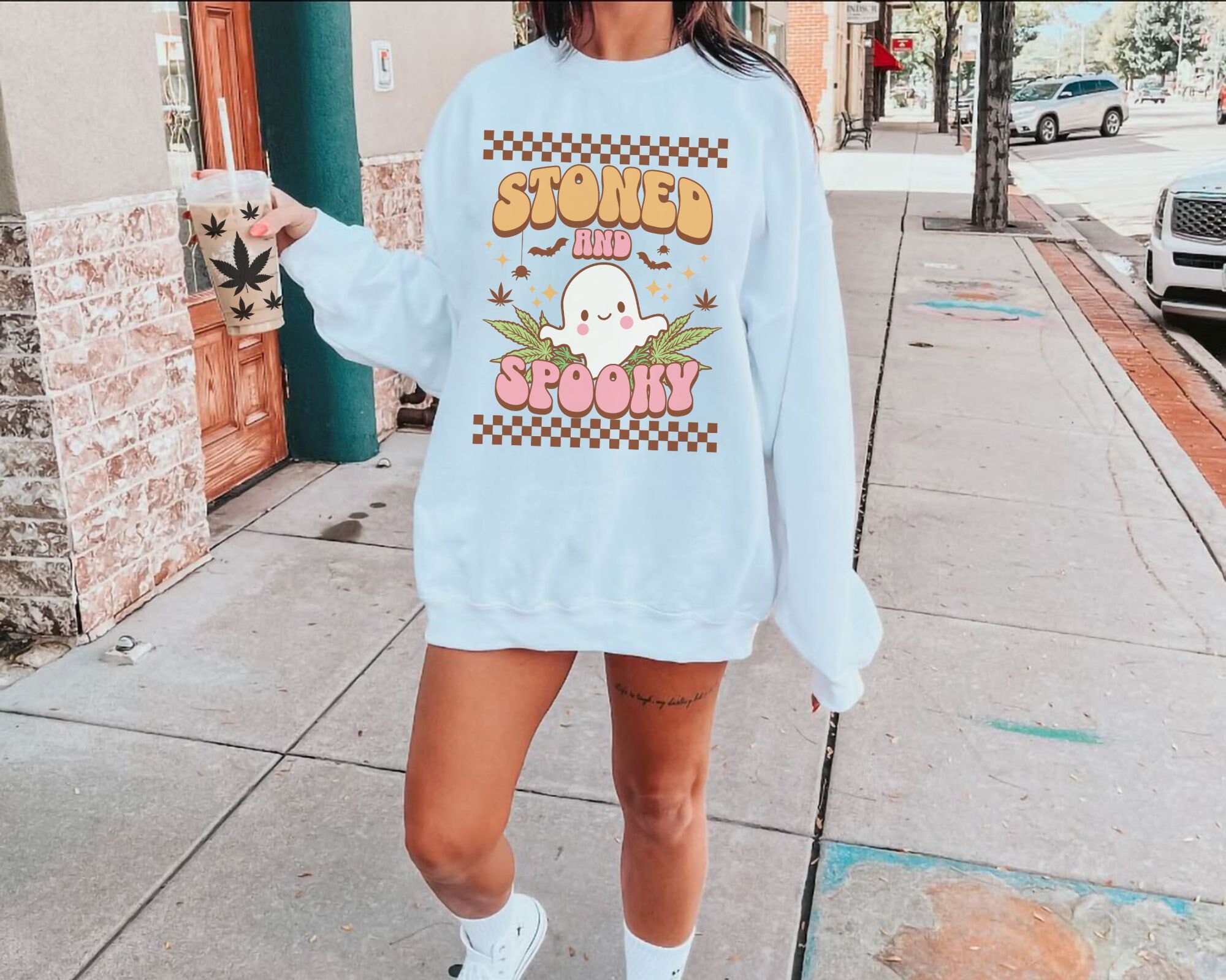 Stoned and Spooky 420 Halloween Sweatshirt, Ghost Weed Sweatshirt, Cute ...