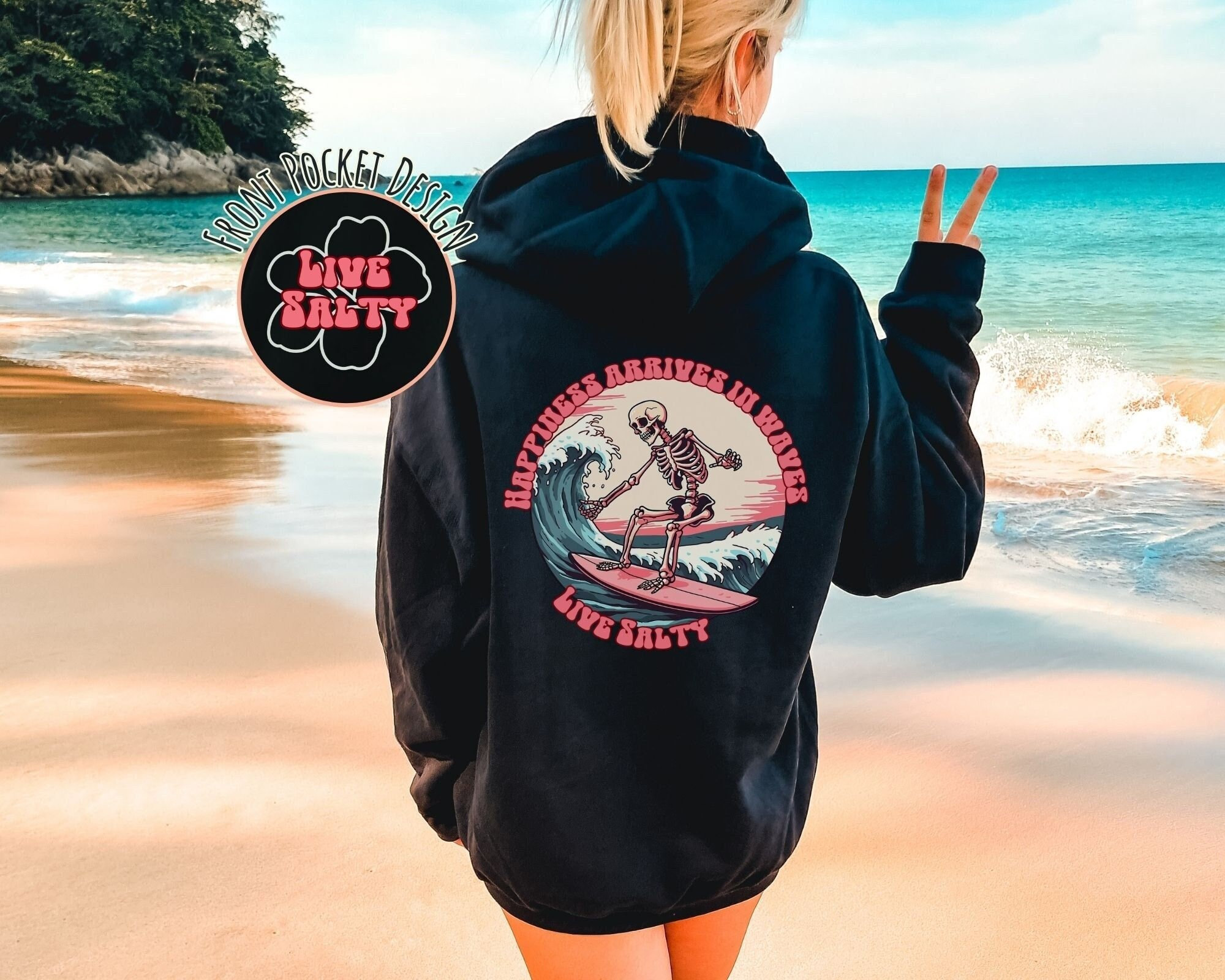 Retro Beach Beach and Surf Shop, Forever Summer Hoodie, Live Salty Cozy ...
